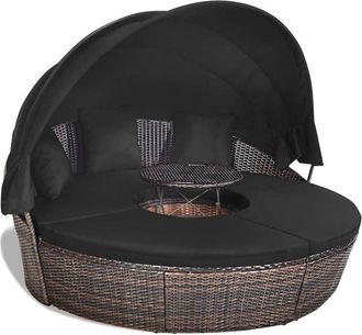 Costway Rattan Sonneninsel mit faltbarem Sonnendach, Polyrattan Lounge Set inkl. Kissens & h&ouml;henverstellbarem Couchtisch, Outdoor Sonnenliege Gartenliege