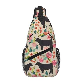Generic Sacoche Port&eacute; &eacute;paule Imprim&eacute; de vaches bovines &agrave; fleurs roses Antivol Sling Sac &agrave; Bandouli&egrave;re Multifonction Sac &agrave; Poitrine pour Voyage Cyclisme &eacute;cole
