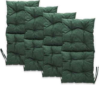 MG Design Stuhlkissen 4er Set 50 x 100 cm Sitzkissen grün - Gartenstühle Sitzauflagen aus Polsterstoff, mit weicher Füllung, mit Schnüren zum Binden - Niedrigle