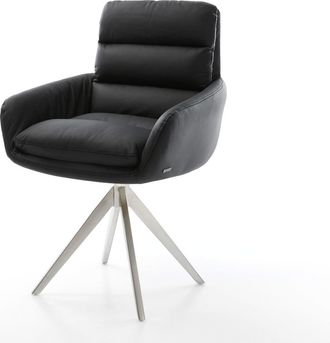 DELIFE Esszimmerstuhl Abelia-Flex mit Armlehnen Echt-Leder Schwarz Kreuzgestell kantig Edelstahl, Esszimmerstühle