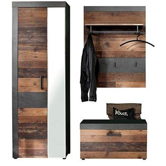 Trendteam Indy - Garderobenkombination - Eiche/Grau - Garderobenschrank, Garederobensitzbank, Garderobenpaneel - (BxHxT) 160 x 192 x 37 cm - antikfarbene Griffe