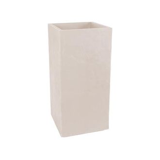 Eda Bac &agrave; Fleurs Carr&eacute; Haut Volcania 31 L - D&eacute;cor Imitation Pierre - Double Paroi - Zone de R&eacute;tention deau - 39,5 x 39,5 x 80 cm - Beige Calcaire