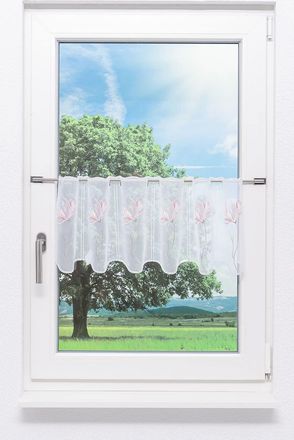 Plauener Spitze Scheibengardine Magnolie (Bx H) 96cm * 30cm Rosa/rosè