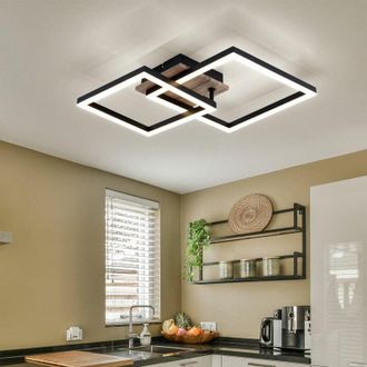 Globo Lighting Deckenlampe Wohnzimmerlampe schwarz Deckenleuchte Holzoptik mit beweglichen Elementen, Metall, 1x led 18 w 1200lm 3000K warmweiß, LxBxH 53x38x9 cm