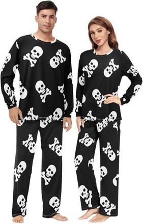 Generic Ensemble de vêtements de nuit pour homme avec taille élastique, pyjama confortable pour homme avec imprimé crânes amusants noir, Crânes drôles Noir, M