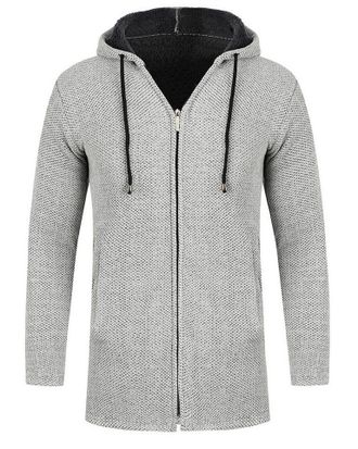 AlltheMen Cardigan Herren Strickjacke mit Kapuze Lang Gef&uuml;ttert Grobstrick Cardigan