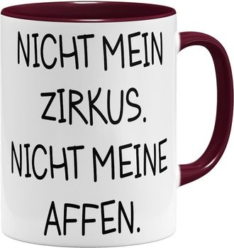 OM3 lustige Kaffee-Tasse mit Spruch - Nicht mein Zirkus nicht meine Affen - Statement B&uuml;rotasse II | Keramik Becher | 325ml | Beidseitig Bedruckt | Bordea