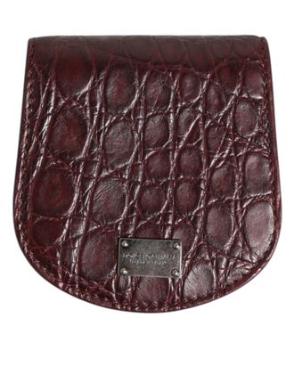 Dolce & Gabbana Mens Burgundy Exotic Skin Coin Condom Case Holder Pocket Wallet Brown Caiman Leather