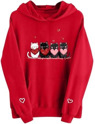Generic Sweat &agrave; capuche rouge imprim&eacute; Saint-Valentin pour femme, chandail &agrave; capuche pour femme avec poche, pull d&eacute;contract&eacute; tendance &agrave; manches longues pour re