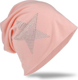 Miobo Jersey Slouch Beanie Long M&uuml;tze Stern mit Strass Stern Applikation,Lachs