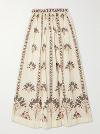 Agua Bendita Ocaso Tangelo Andes Maxirock Aus Leinen Mit Blumenprint Und Falten - Mehrfarbig