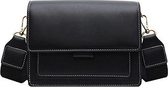 Generic Petit sac &agrave; bandouli&egrave;re &agrave; rabat en cuir pour femme avec compartiment, sac &agrave; main tendance et sac &agrave; main deux tons d&eacute;contract&eacute;s, Noir, small