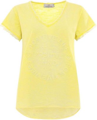 Zwillingsherz T-Shirt Positive Mind V-Ausschnitt, Kurzarm, Used-Look, Baumwolle, ausgefranste Kanten