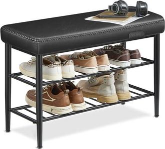 Vasagle EKHO Collection - Banc &agrave; Chaussures, Banc de Rangement, Meuble dEntr&eacute;e, PU avec Coutures, Style Moderne Mi-si&egrave;cle, 30 x 80 x 50 cm, Charge 135 kg, Noi