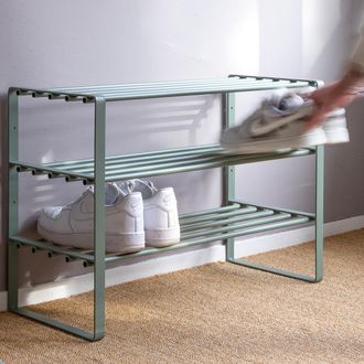 Loftscape home24 Schuhregal Welbeck mit 3 Ablagen 70cm Gr&uuml;n/Mintgrau