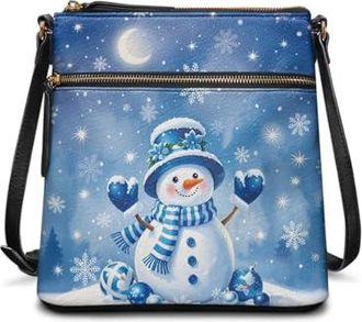 Coloranimal Sac &agrave; bandouli&egrave;re pour femme en cuir avec fermeture &eacute;clair sur le th&egrave;me de No&euml;l, &Eacute;charpe bleue bonhomme de neige