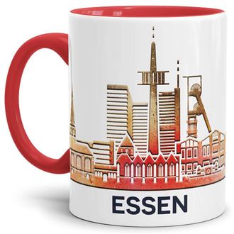 Tassendruck Essen-Tasse Skyline - Kaffeetasse/Silhouette/Souvenir/St&auml;dte-Tasse/Mug/Cup/Becher/Beste Qualit&auml;t - 25 Jahre Erfahrung - Innen & Henkel Rot