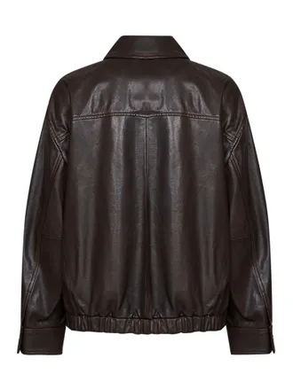 Max Mara Womens Bomber Jacket Nappa Leather Brown
