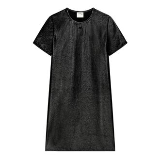 Courr&egrave;ges Mini-robe &agrave; manches courtes effet vinyle - Femme - Robes - Noir - Taille: 38 FR