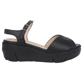 Wonders Femme, Chaussures, Noir, Taille: 35 EU Sandale compens&eacute;e en cuir noir - Confortable
