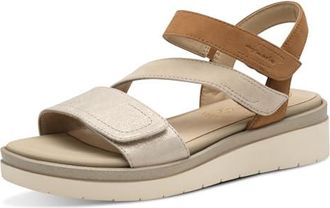 Tamaris Comfort sandales plates femme cuir avec fermeture velcro, Beige Comb, 38 EU