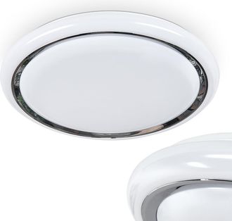 HOFSTEIN LED Deckenleuchte Anela, runde Deckenlampe aus Kunststoff in Wei&szlig;/Chromfarben, moderne Leuchte (&Oslash; Schirm 35 cm), 24 Watt, 2300 Lumen, 3000 Kelvin, Ess