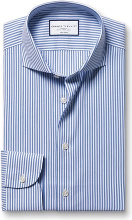 CHARLES TYRWHITT Bügelfreies Performance Twill-Hemd und Streifen - Königsblau Knopfmanschette