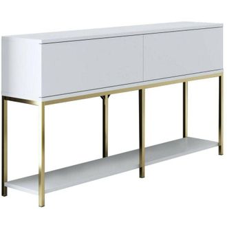 Dmora Kommode Djimsit, Wohnzimmerbuffet, Wohnzimmer-Sideboard, Moderne K&uuml;chen-Speisekammer, 150x30h80 cm, Wei&szlig; und Gold - Dmora