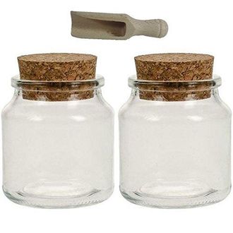 Viva Haushaltswaren 2 x Gew&uuml;rzglas 175 ml, Glasdose mit Korkverschluss als Gew&uuml;rzdose & Vorratsdose f&uuml;r Gew&uuml;rze, Salz etc. verwendbar (inkl. kleiner Holzschaufel 7,5 cm)