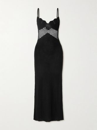 Staud Tara Maxikleid Aus Strick Mit Häkelbesätzen - Schwarz