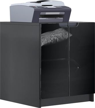 Vladon Druckerkommode Logan, Aktenschrank mit 2 Fächern und 2 Türen, Korpus in Schwarz matt, Fronten in Schwarz Hochglanz, (51 x 60,5 x 54 cm)