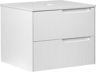 Beliani Beliani - Hängeschrank für das Bad Weiß MDF-Korpus 60 x 52 cm Geriffelte Vorderseite mit 2 Schubladen Vorgeschnittene Löcher