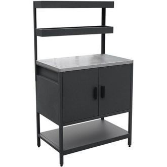 Sweeek Cuisine dext&eacute;rieur en acier noir avec 2 &eacute;tag&egrave;res suspendues et 2 portes L80cm