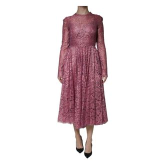 Dolce & Gabbana Rosa Blumen Spitze Midi Kleid - - Dresses - Damen - Rosa - 2XS