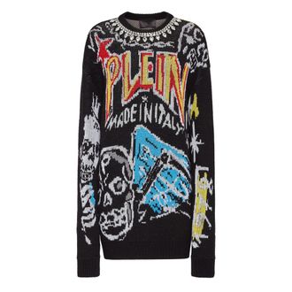 Philipp Plein Pullover Rundhals LS Graffiti - - Knitwear - Damen - Mehrfarbig - L