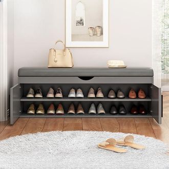 Generic Schuhaufbewahrungsbank Mit Türen - Eingangsbank Aus PU-Leder Mit Verstecktem Organizer, Schuhschrank for Den Innenbereich(Grey,47 L x 12.5 W x 16.5 H)
