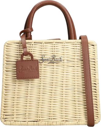 Saint Barth Femme, Sacs, Beige, Taille: ONE Size Sac cabas mini avec plaque logo en cuir bandouli&egrave;re