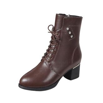 Generic Bottes &agrave; lacets pour femme - Bout rond - &Eacute;l&eacute;gantes - En cuir synth&eacute;tique - Talon bloc &eacute;pais - Fermeture &eacute;clair lat&eacute;rale - Confortables - Pour le trava