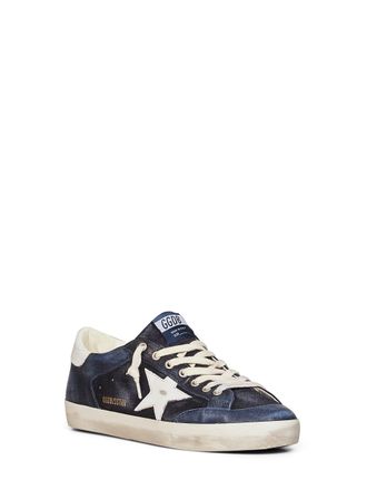 Golden Goose Mens Sneakers Super-Star Dark Blue Suede & Nappa Leather Calf Trainers