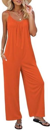 Generic Combinaison d&eacute;contract&eacute;e ample sans manches avec bretelles spaghetti style boh&egrave;me &agrave; jambes larges avec poches, v&ecirc;tements de vacances &agrave; la plage pour f
