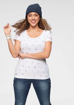 Kangaroos T-Shirt KANGAROOS, Damen, Gr. 52/54, wei&szlig;, Rippware, Obermaterial: 100% Baumwolle, bedruckt, sehr figurbetont h&uuml;ftbedeckend, Rundhals, eingesetzt Ripp