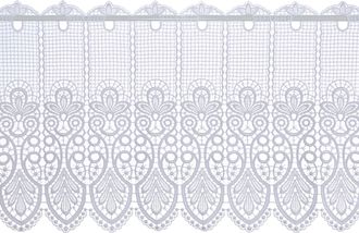 Plauener Spitze Gardine, Scheibengardine f&uuml;r Stangendurchzug Oben, hochwertige Stickerei, H&ouml;he 41 cm, Breite 96 cm, Farbe Wei&szlig;