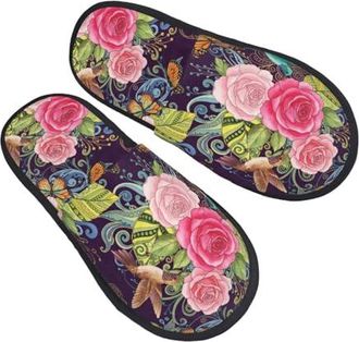 Generic Confortable Pantoufles en Feutre Colibri Roses vintage pour homme Maison Pantoufles Antid&eacute;rapant Chaussons en Peluche pour Ext&eacute;rieur Homme Adulte L