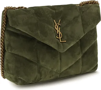 Saint Laurent Womens Loulou Puffer Toy Suede Shoulder Bag New Juniper Calf Leather Bos Taurus Wallet