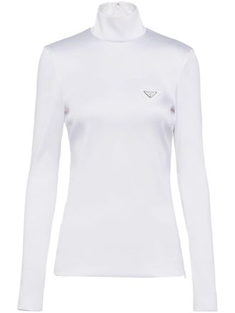 Prada haut satin&eacute; &agrave; manches longues - Blanc