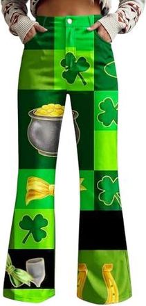 Generic HUIFUAO Pantalon de la Saint-Patrick pour femme - Pantalon tr&egrave;fle amusant - Costume irlandais de la St Paddy - Pantalon de tr&egrave;fle irlandais - Grande t