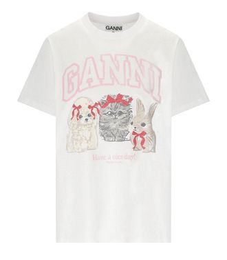Ganni T-SHIRT BASIC ANIMALS BLANC GANNI