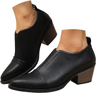 Generic Bottines plates pour femme &agrave; talons bas en faux daim avec sangle &eacute;lastique &agrave; boucle &agrave; bout rond - Bottes courtes avec fermeture &eacute;clair lat&eacute;rale - Chau