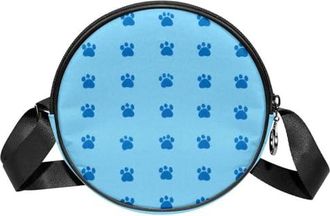 Generic Sac &agrave; bandouli&egrave;re rond pour femme, motif pattes de chiens bleus, sac &agrave; dos &agrave; bandouli&egrave;re avec fermeture &eacute;clair, bretelles r&eacute;glables, sac &agrave; main rond d