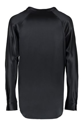Vince Womens Silk Blouse With Buttoned Cuffs Black Blouses Shirt
